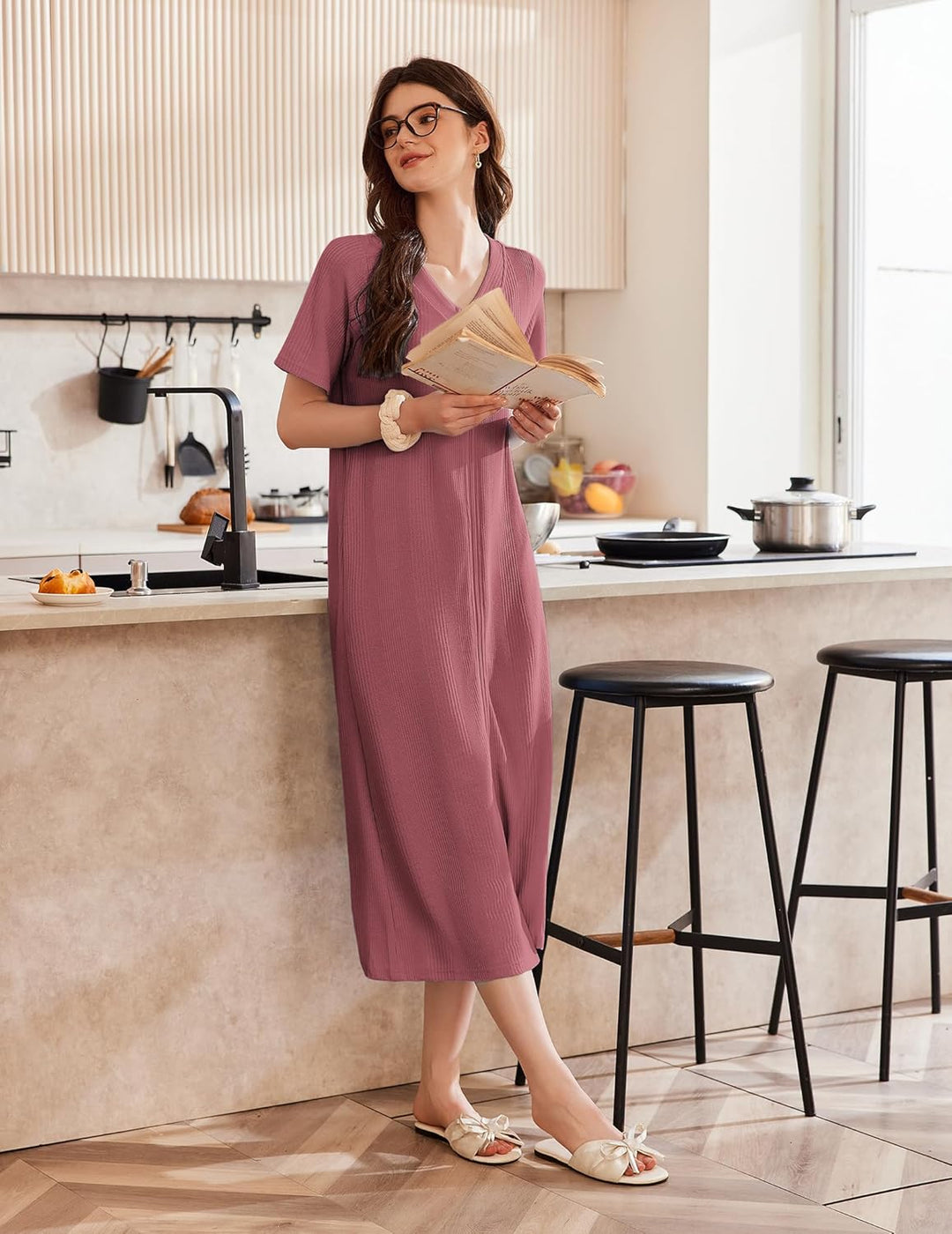 Ekouaer Zip Up Robe for Women Long Housecoat Waffle Knit Bathrobes Cozy ...